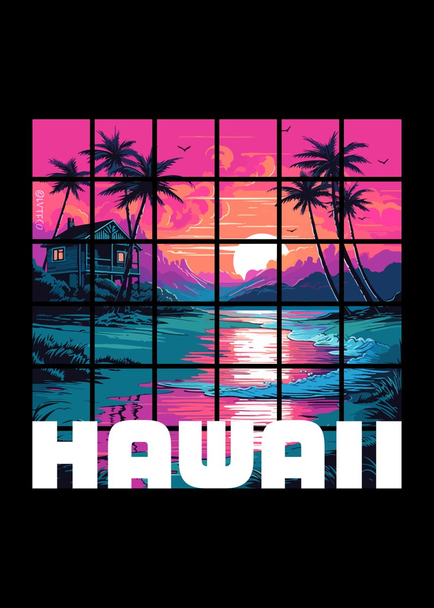 'Hawaii Synthwave' Poster, picture, metal print, paint by LVTFCO | Displate