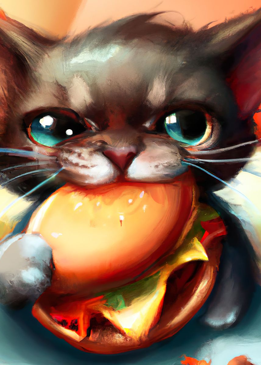 'Cat eating Burger' Poster by maxdesign | Displate
