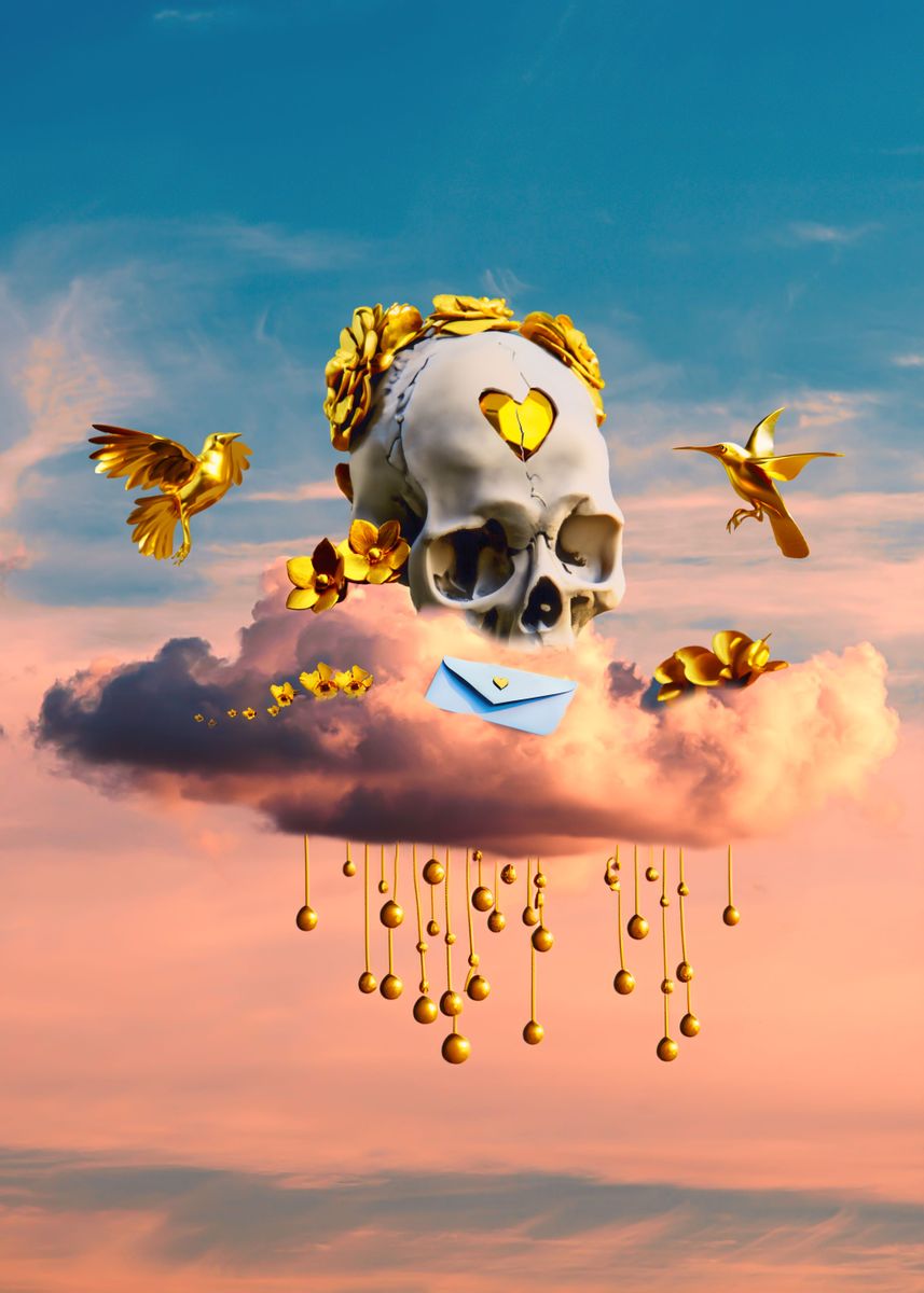 'Cloud Skull' Poster, picture, metal print, paint by vandervisuals | Displate