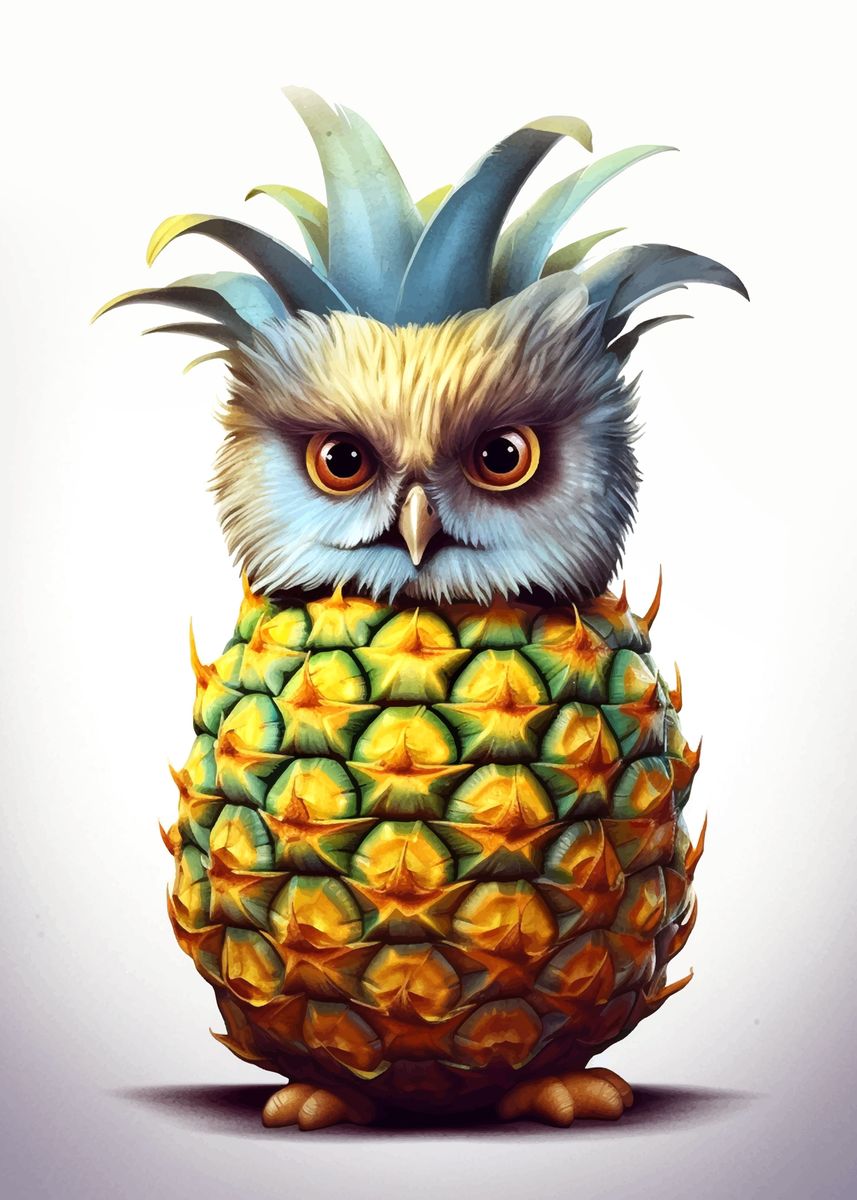 'Pineapple Owl Portrait' Poster, picture, metal print, paint by Art ...