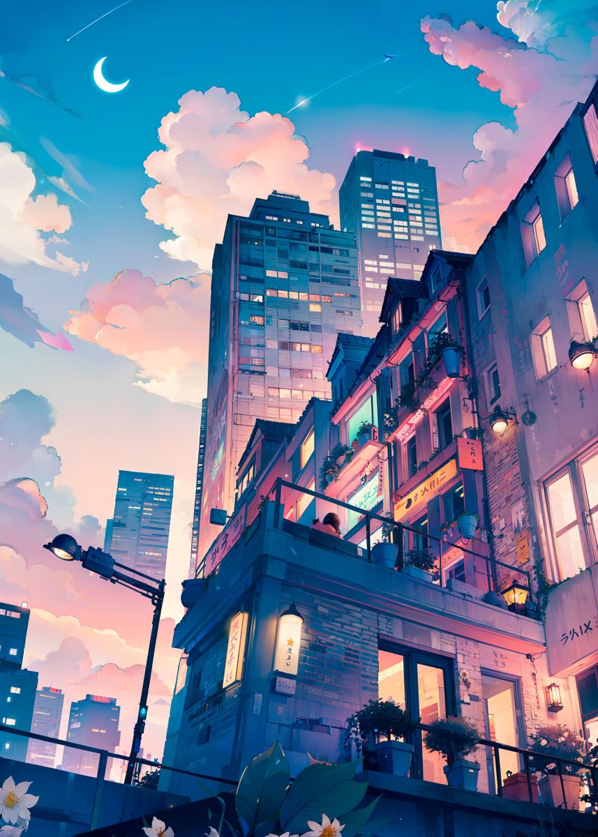 'Early Evening in Lofi City' Poster, picture, metal print, paint by Ann ...