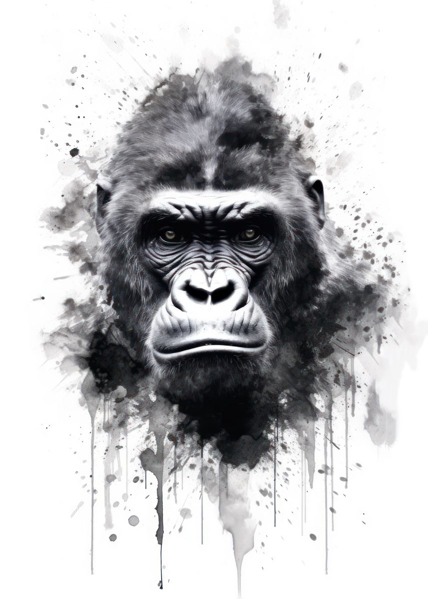 'Gorilla Beauty Black Ink' Poster, picture, metal print, paint by Usama ...
