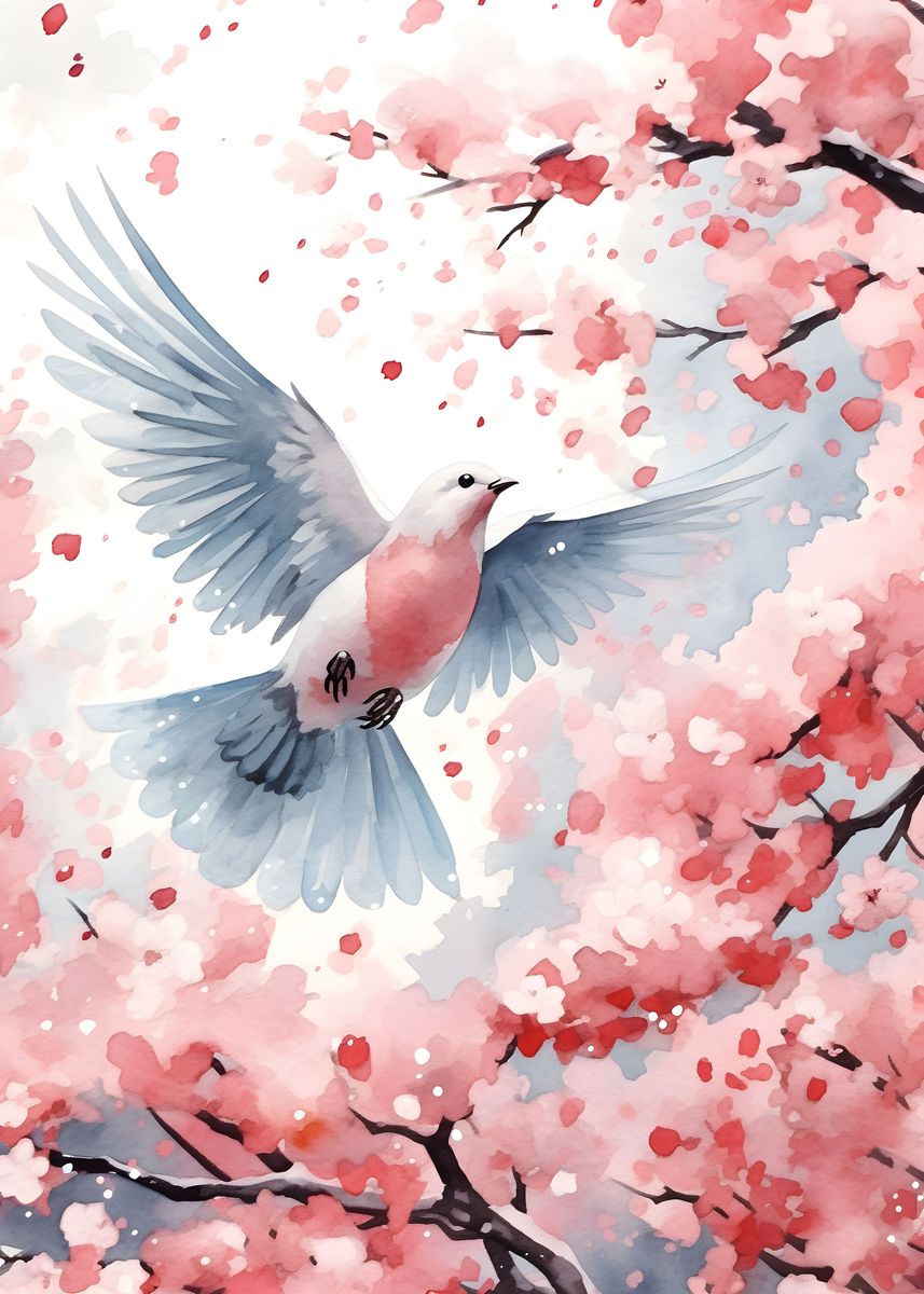'Dove Cherry Blossom' Poster, picture, metal print, paint by Michael I ...