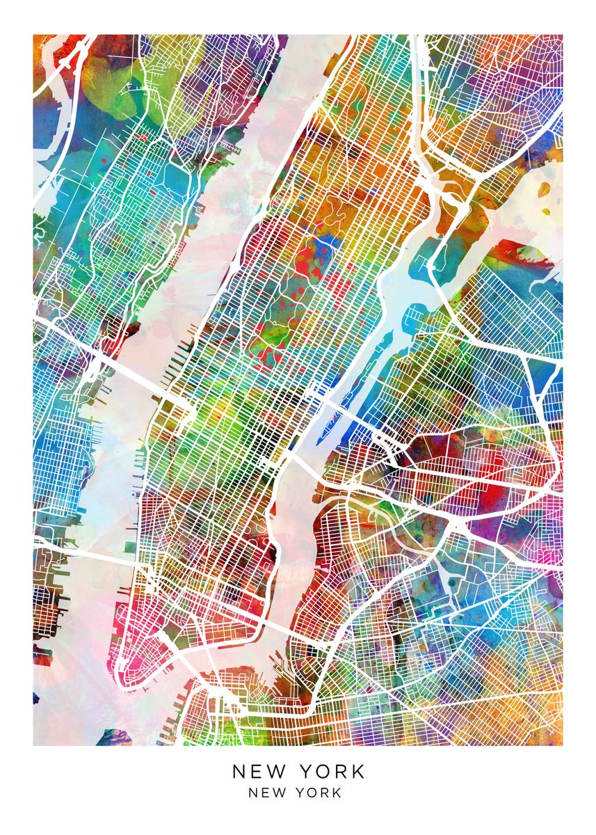 'New York New York Map' Poster, picture, metal print, paint by Michael ...