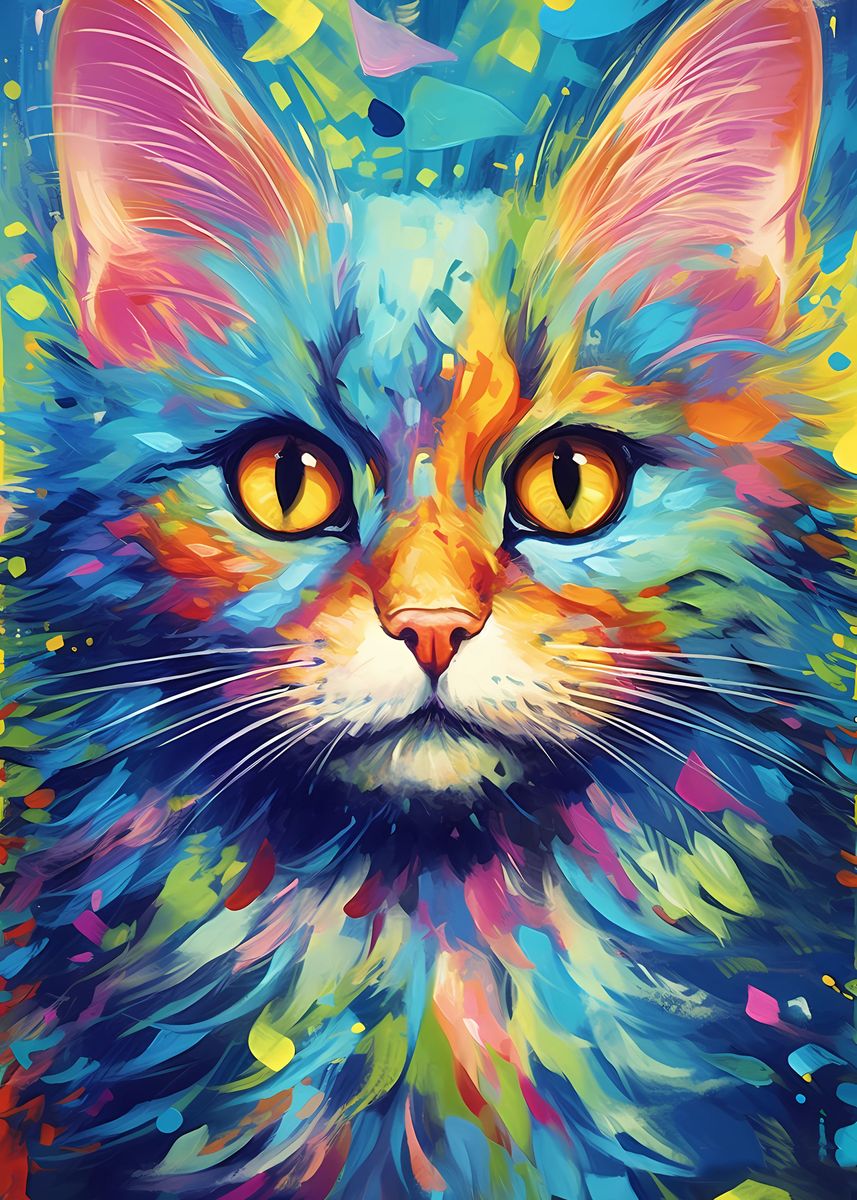 'Cat Colorful' Poster, picture, metal print, paint by DecoyDesign ...