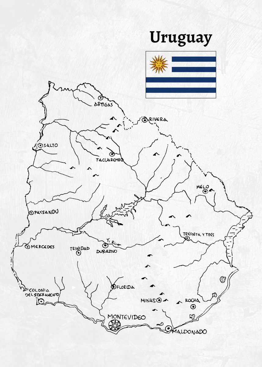 'Handdrawn Uruguay Map' Poster, picture, metal print, paint by Angelos ...