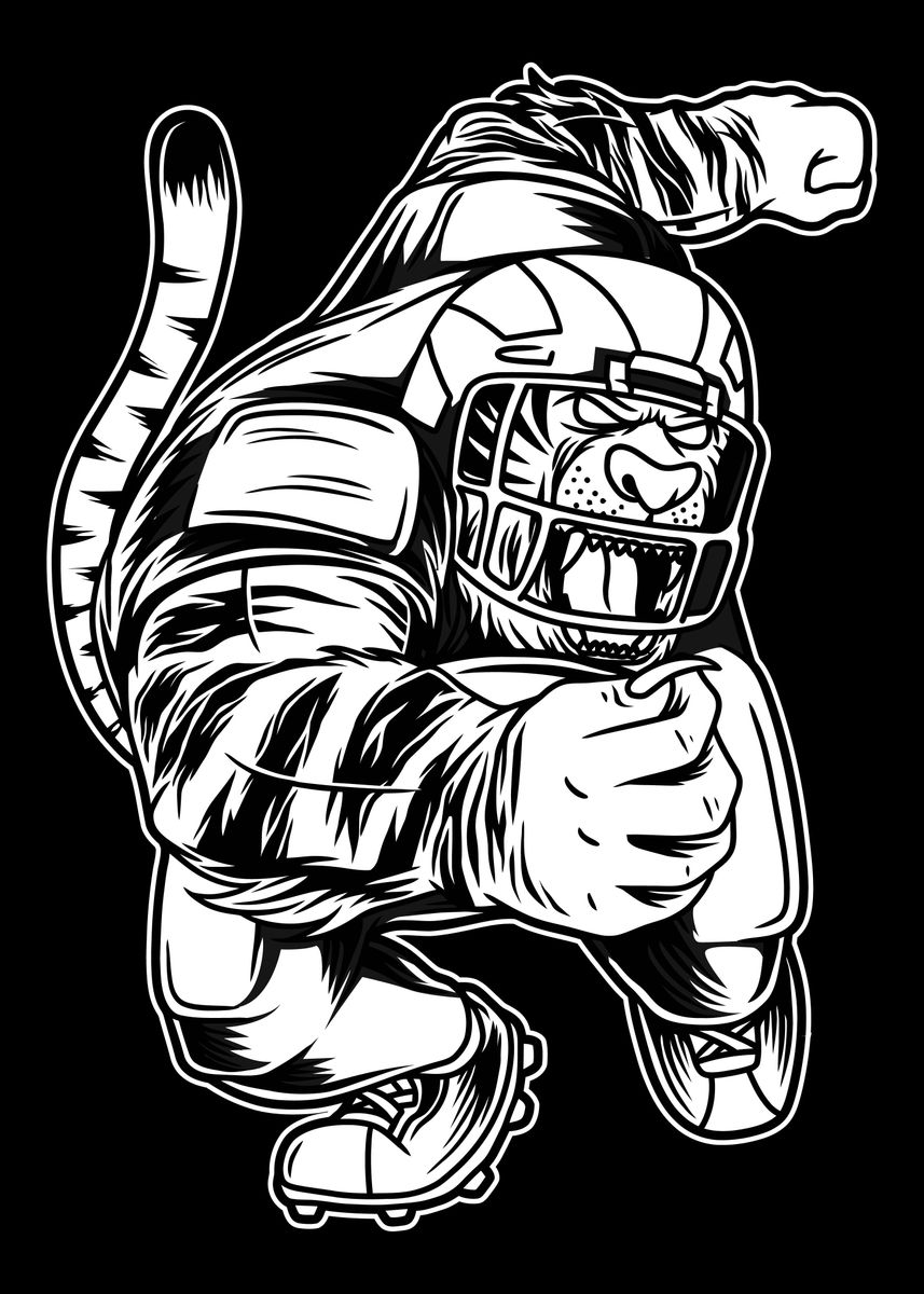 'Tiger Football BnW' Poster, picture, metal print, paint by hendra ...