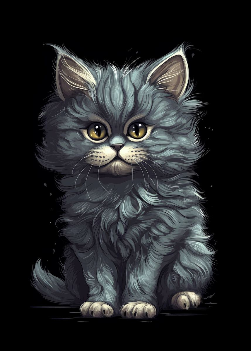 'Grey Cute Cat' Poster, picture, metal print, paint by P U F F Y | Displate