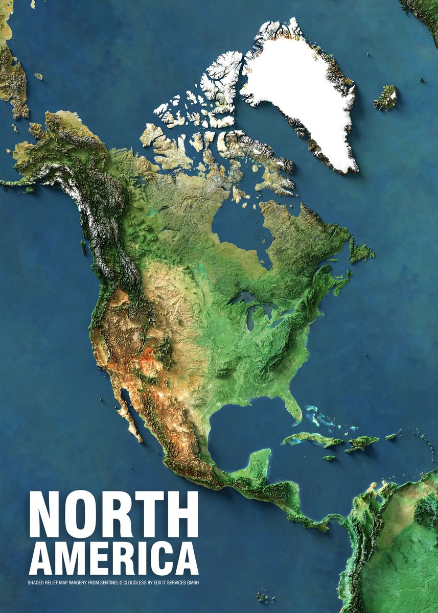 'North America relief map' Poster, picture, metal print, paint by ...