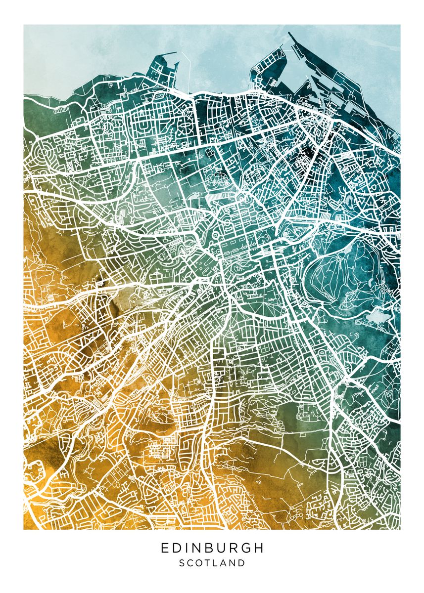 'Edinburgh Scotland Map' Poster, picture, metal print, paint by Michael ...