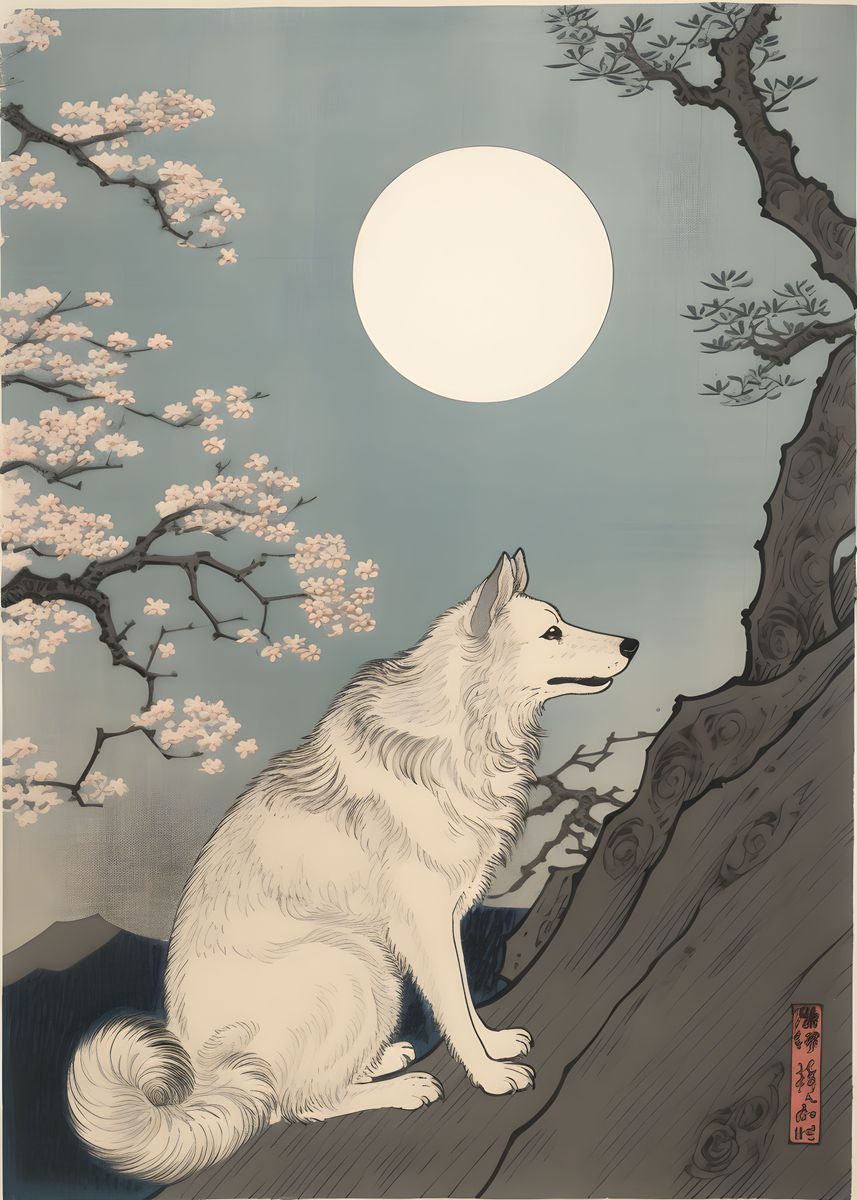 'Wolf Ukiyo e' Poster, picture, metal print, paint by Makadur | Displate