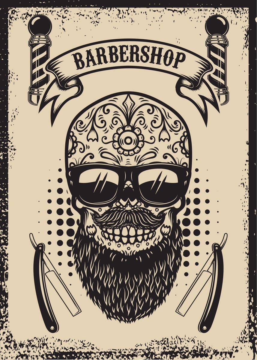 'Barbershop poster' Poster, picture, metal print, paint by VectorHight ...