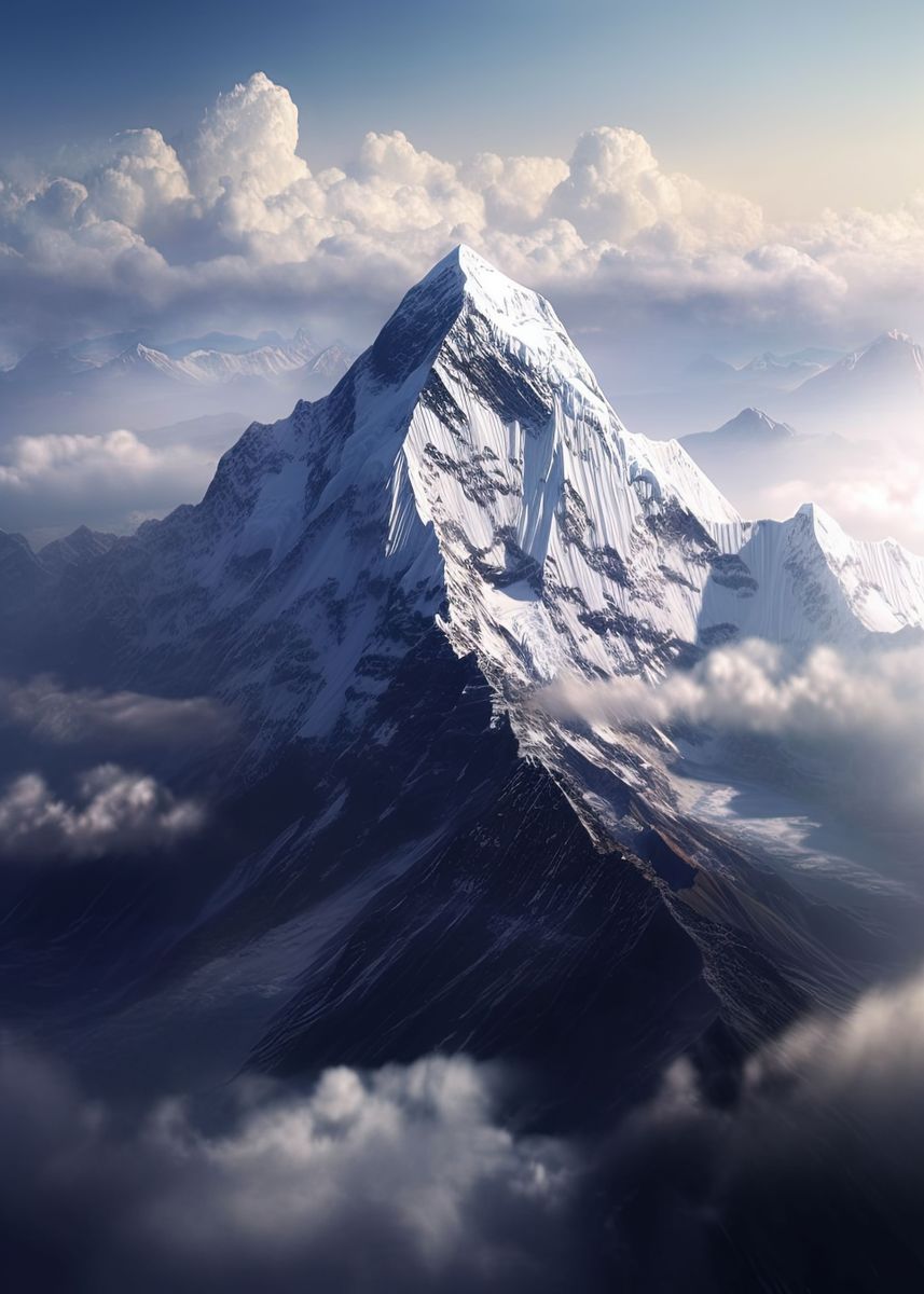 'Mount Everest In Clouds' Poster, picture, metal print, paint by ...