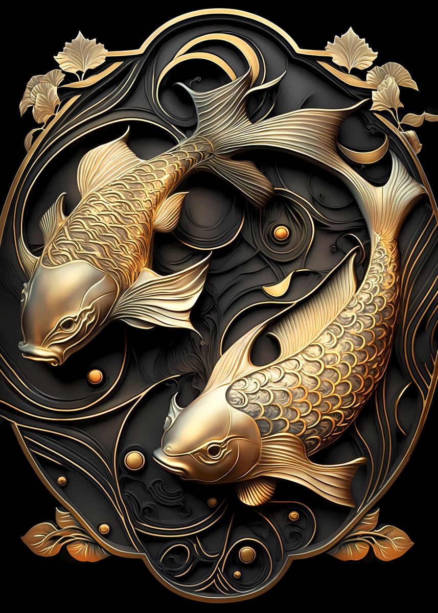 'Majestic Koi Fish Art Deco' Poster by Luong Phat | Displate