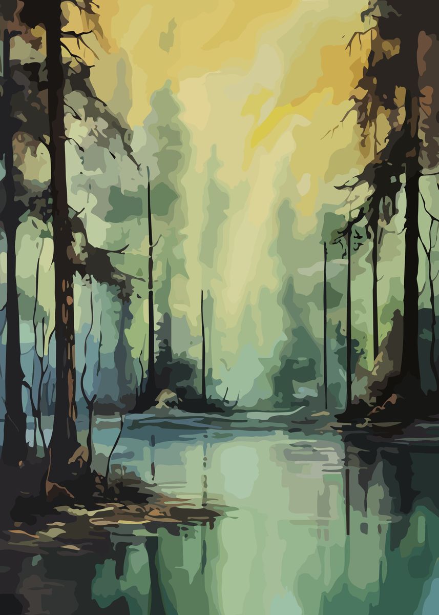 'Abstract Landscape Nature' Poster, picture, metal print, paint by Art Jiyuu | Displate