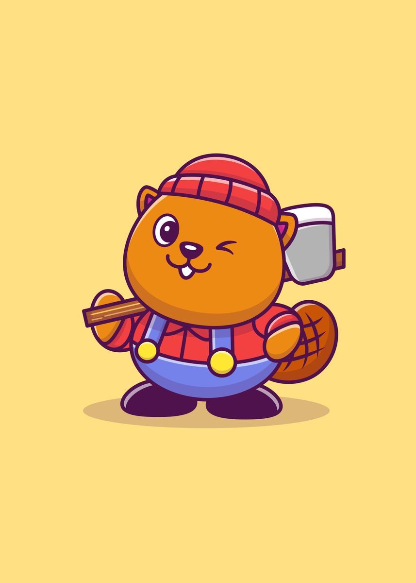 'Cute Beaver Lumberjack' Poster, picture, metal print, paint by ...