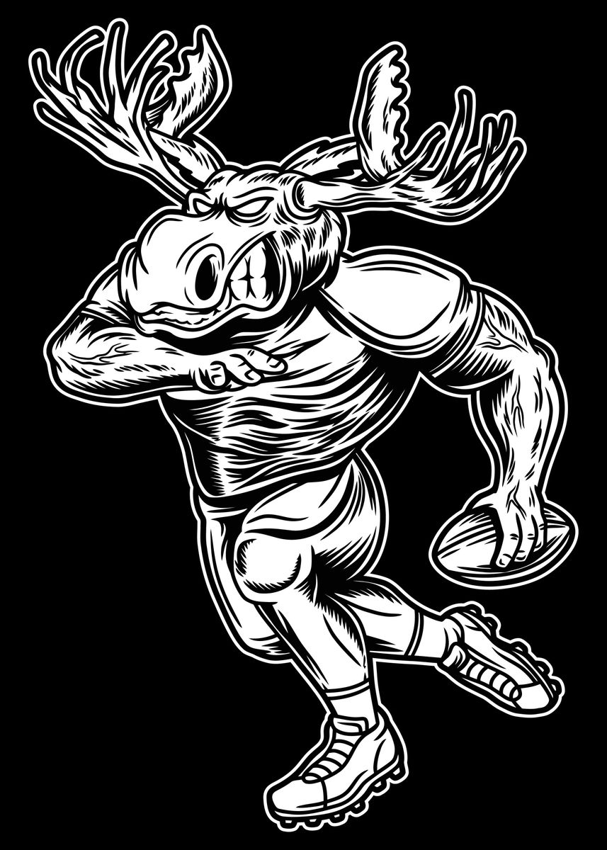 'Moose Football BnW' Poster, picture, metal print, paint by hendra ...