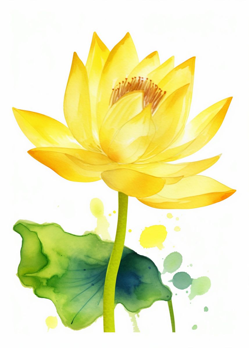 'Yellow Lotus Flower' Poster, picture, metal print, paint by Holzkovic ...