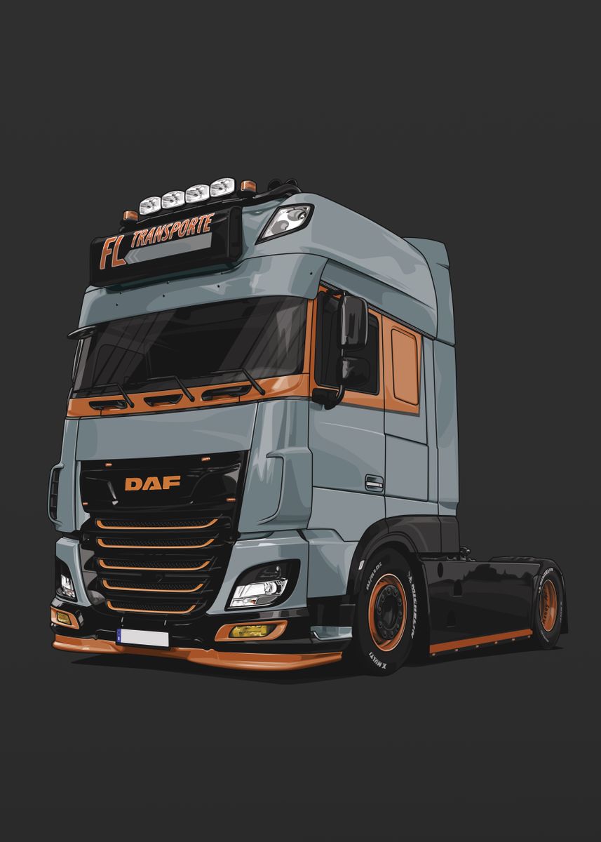 'DAF XF Truck Grey Orange' Poster, picture, metal print, paint by ...