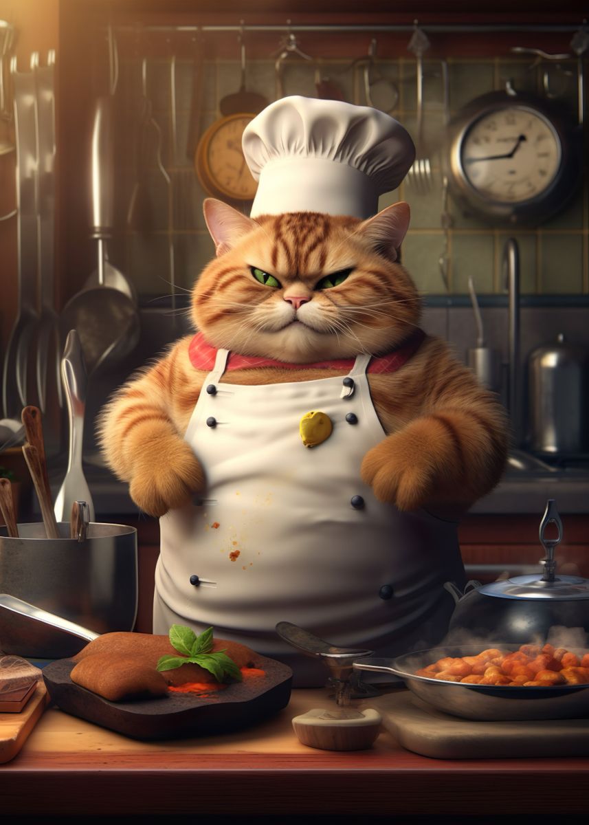 'Cooking Cat Cook Chef' Poster, picture, metal print, paint by AyrioArt | Displate