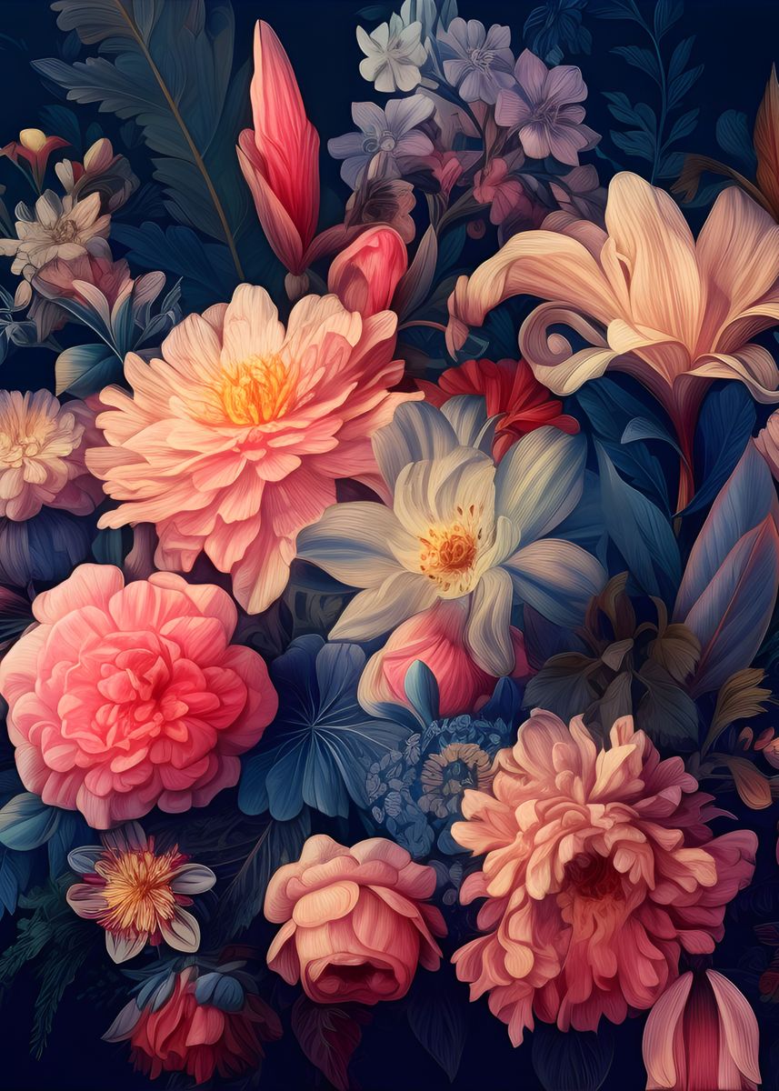 'Flowers wall art' Poster, picture, metal print, paint by LUNOME | Displate