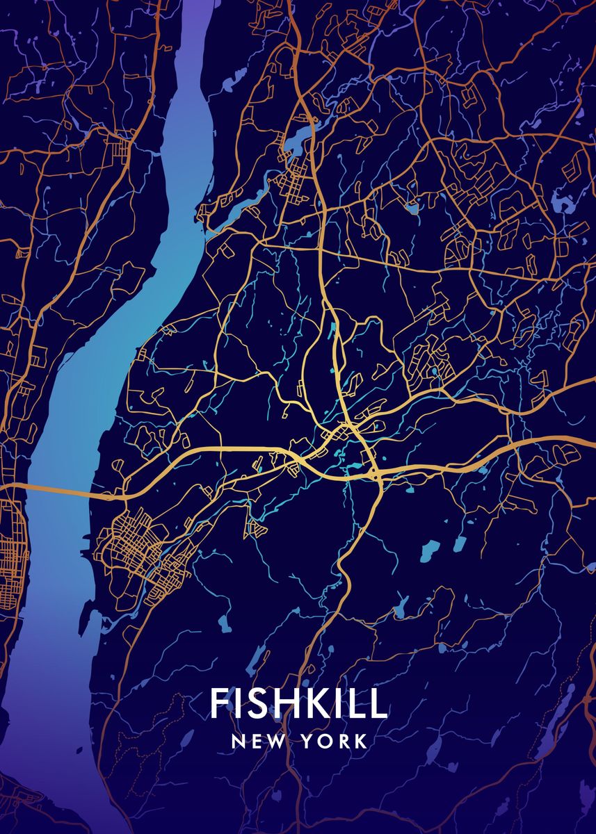 'Fishkill New York Map' Poster, picture, metal print, paint by Miracle ...