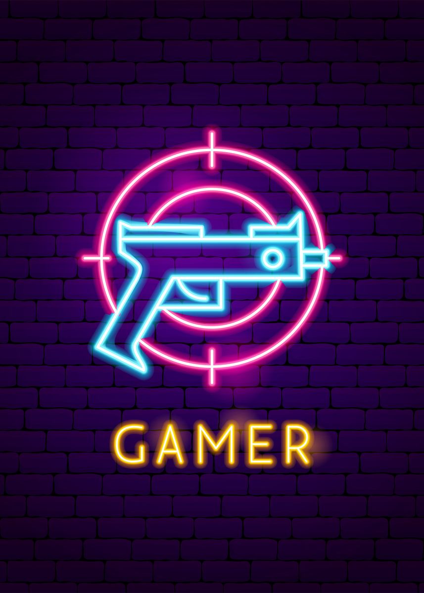 'gamer neon sign ' Poster, picture, metal print, paint by Designersen ...