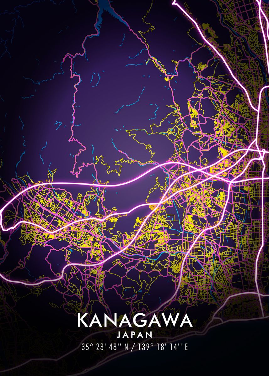 'Kanagawa Map' Poster, picture, metal print, paint by Miracle Studio ...