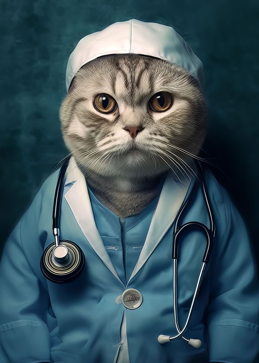 'Doctor Scottish fold cat' Poster, picture, metal print, paint by ...