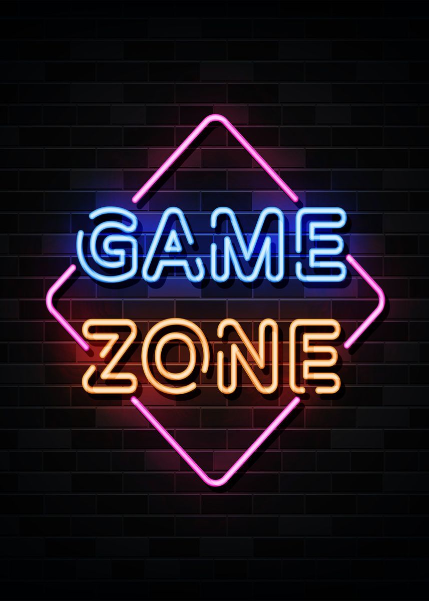 'Game zone neon sign' Poster, picture, metal print, paint by ...
