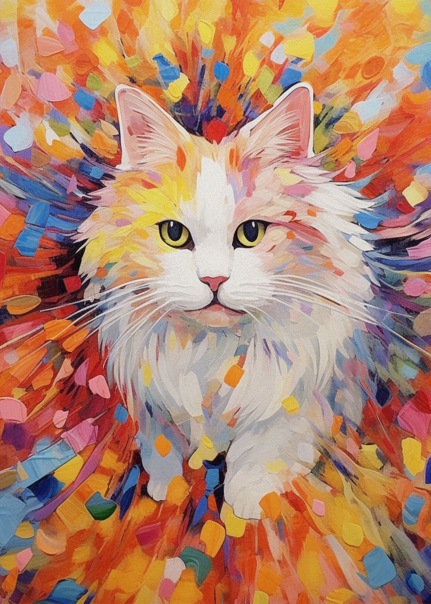 'COLORFUL ABSTRACT CAT' Poster, picture, metal print, paint by Flux Lab ...