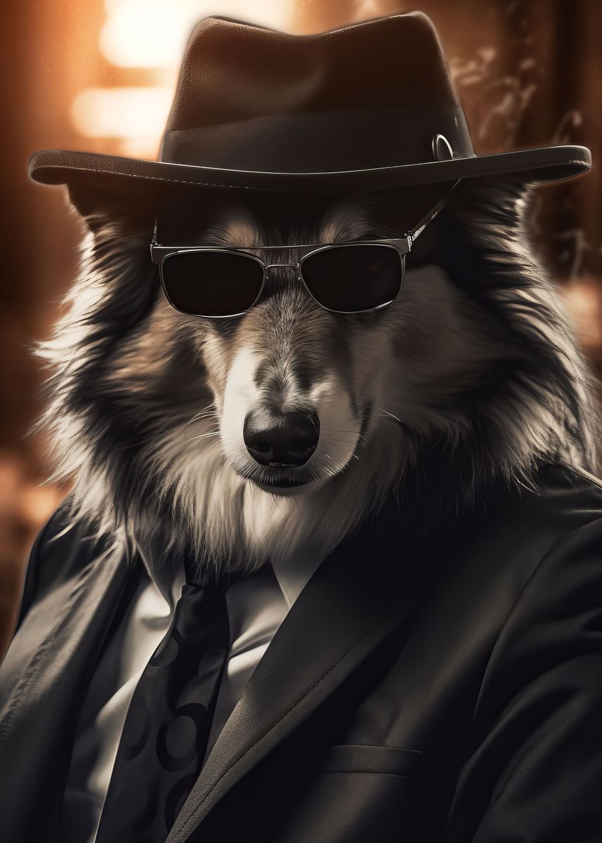 'Gangster Collie dog' Poster, picture, metal print, paint by Arnas ...