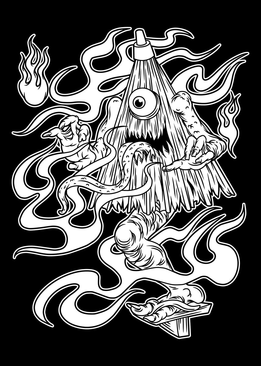 'Obake Japanese Ghost BnW' Poster, picture, metal print, paint by ...