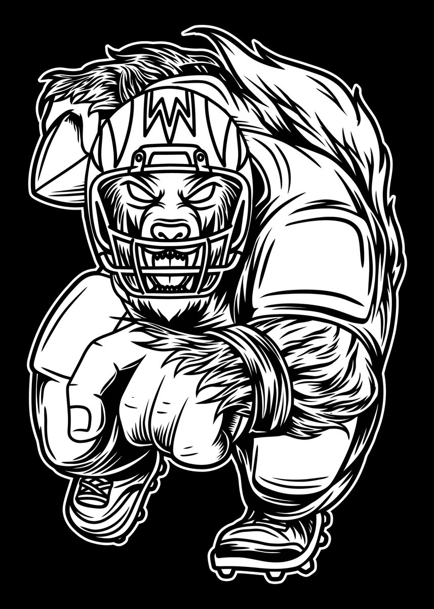 'Wolf American Football BnW' Poster, picture, metal print, paint by ...