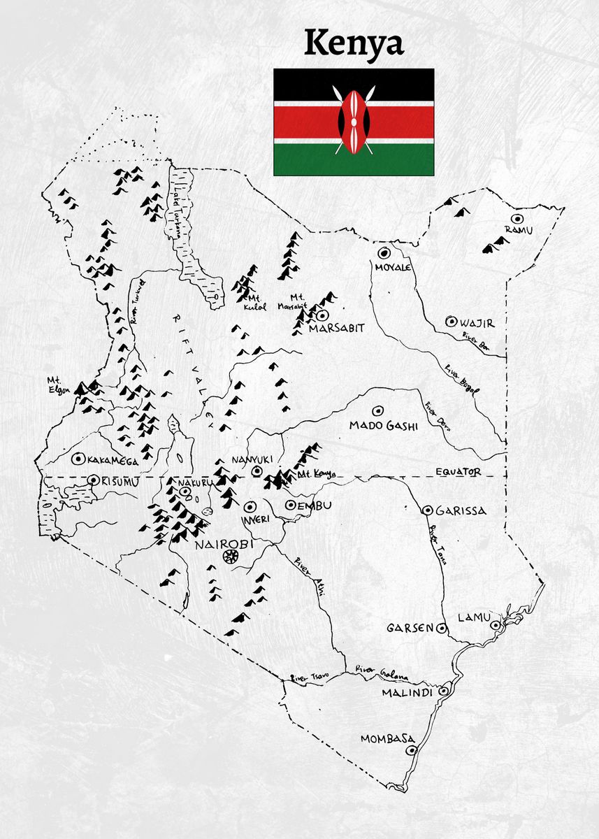 'Handdrawn Kenya Map' Poster, picture, metal print, paint by Angelos ...
