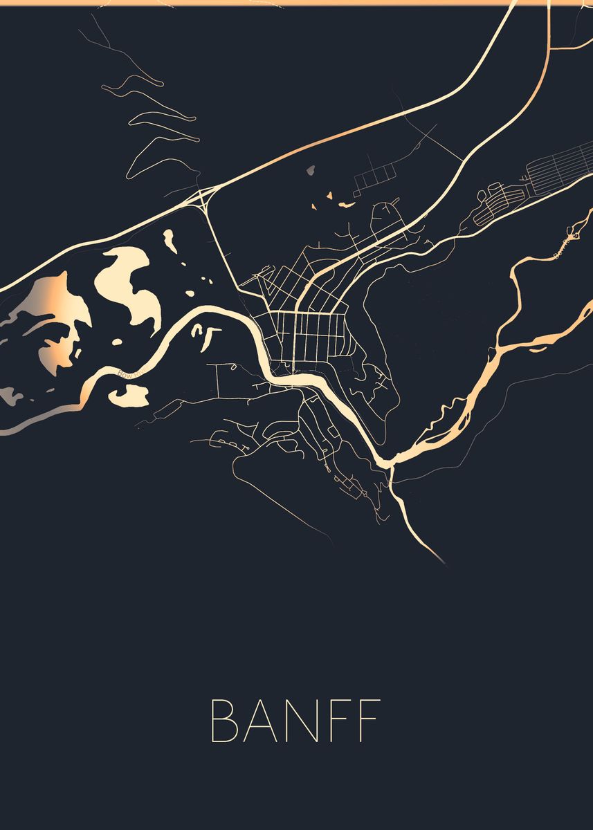 'Black gold Banff town map' Poster, picture, metal print, paint by ...