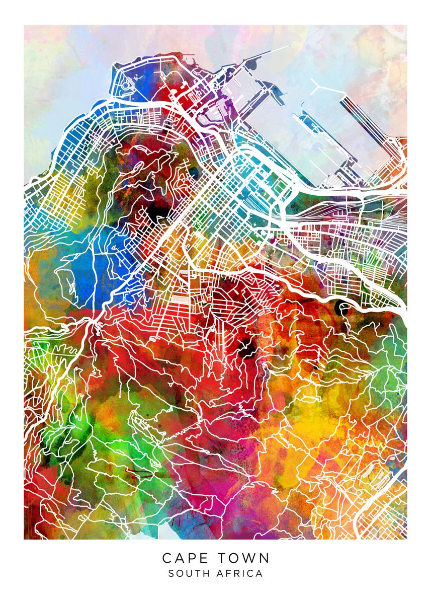 'Cape Town South Africa Map' Poster by Michael Tompsett | Displate
