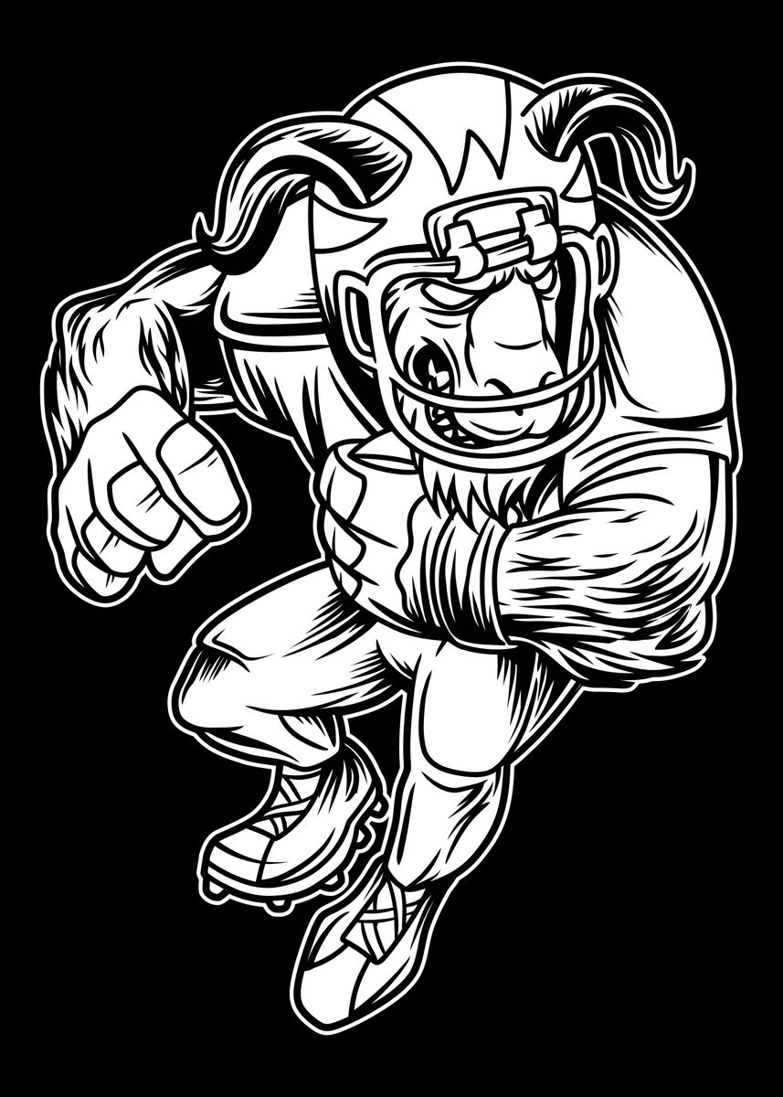 'Goat American Football BnW' Poster, picture, metal print, paint by ...