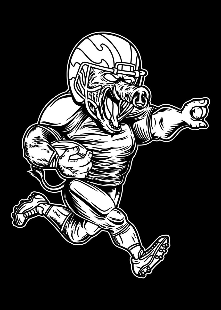 'Boar American Football BnW' Poster, picture, metal print, paint by ...