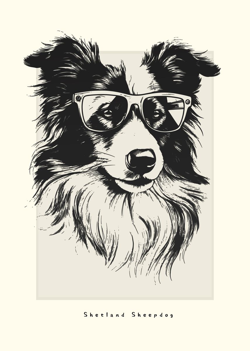 'Shetland Sheepdog Sketch' Poster, picture, metal print, paint by ...