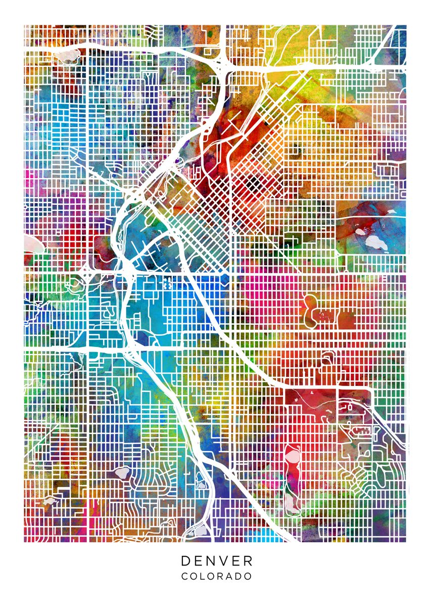 'Denver Colorado Map' Poster, picture, metal print, paint by Michael ...