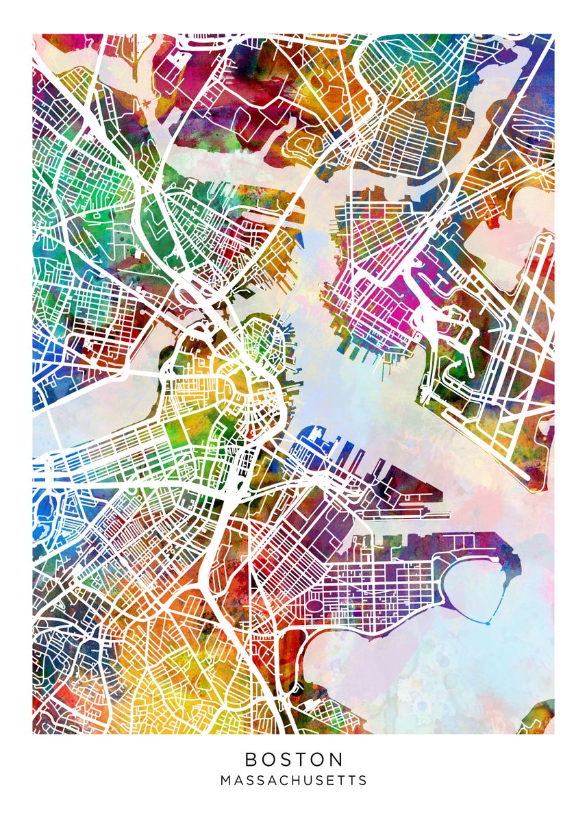 'Boston Massachusetts Map' Poster, picture, metal print, paint by ...