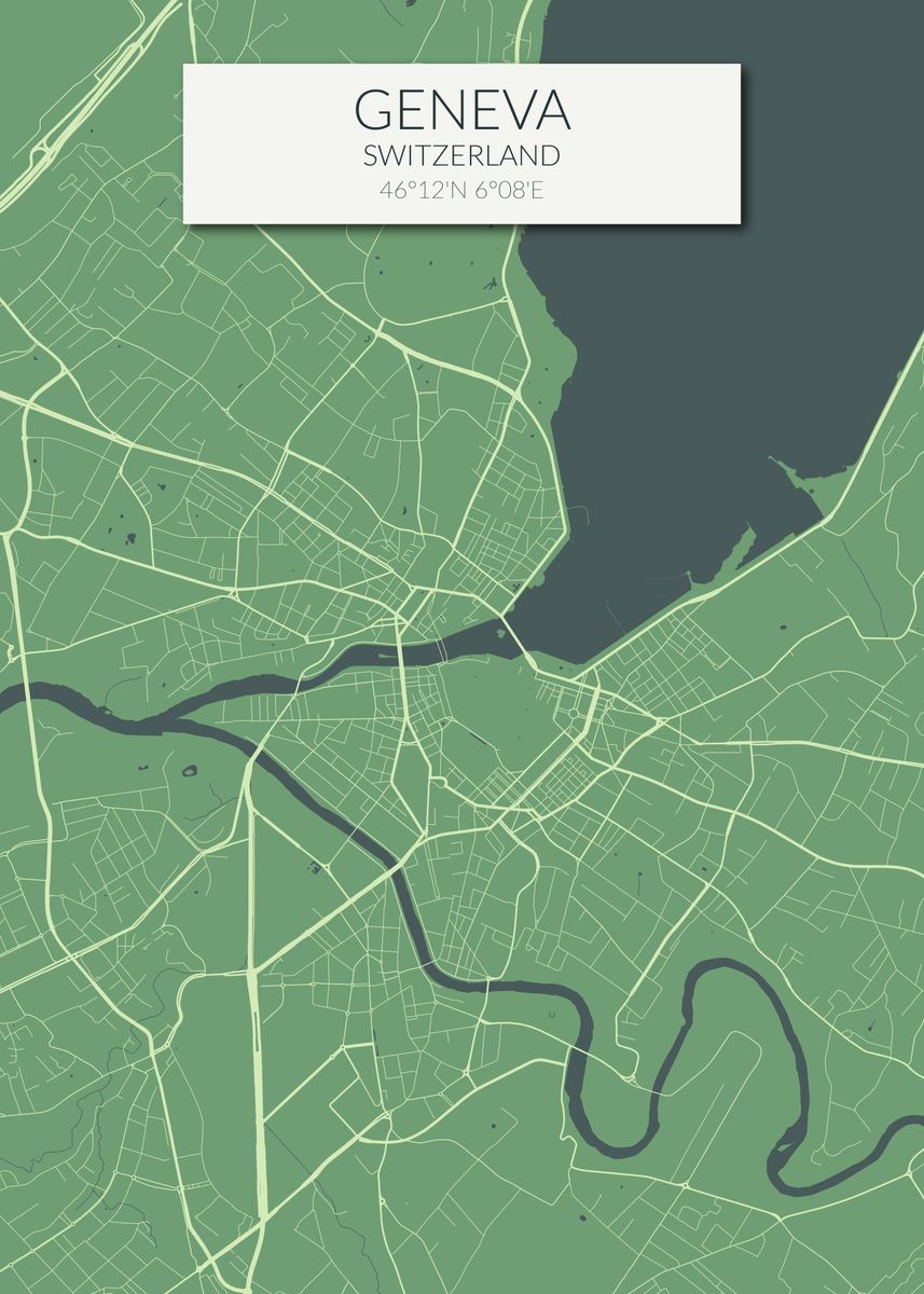 'Geneva Green Map' Poster, picture, metal print, paint by dkDesign | Displate
