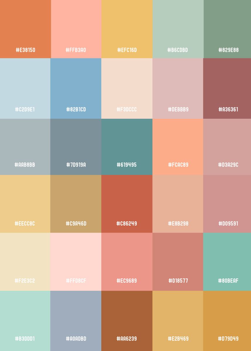  Boho Color Hex Color Codes Poster By XandYart Displate