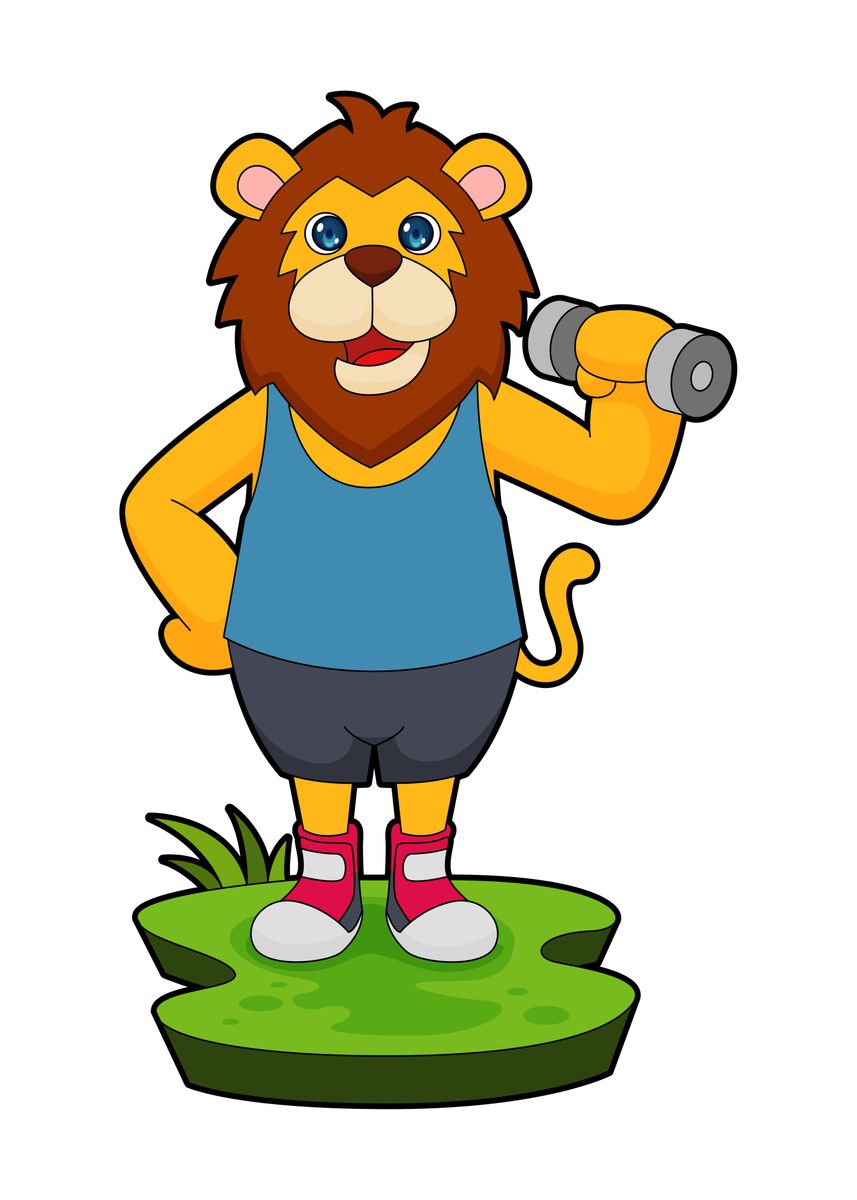 'Lion Bodybuilder Dumbbell' Poster, picture, metal print, paint by ...