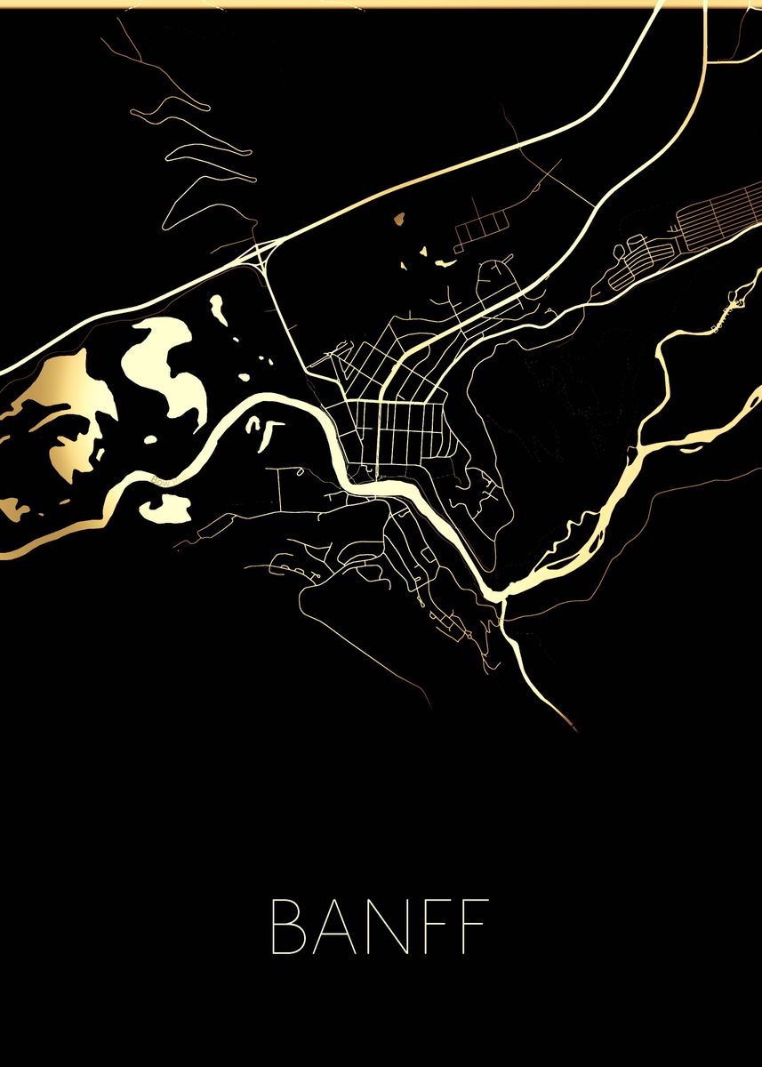 'Black gold Banff town map' Poster by Vardi Creations | Displate
