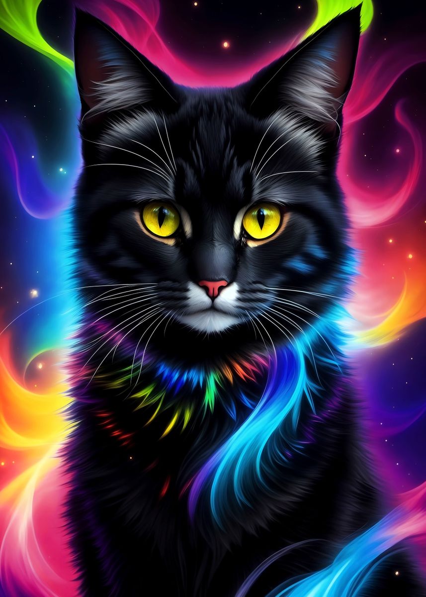 'Fantasy Black Cat Portrait' Poster, picture, metal print, paint by ...