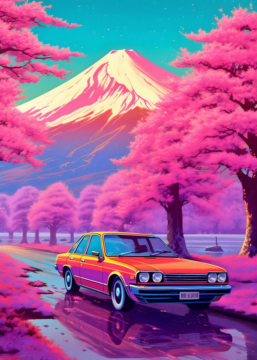 'cars cherry blossom' Poster by Elz art | Displate