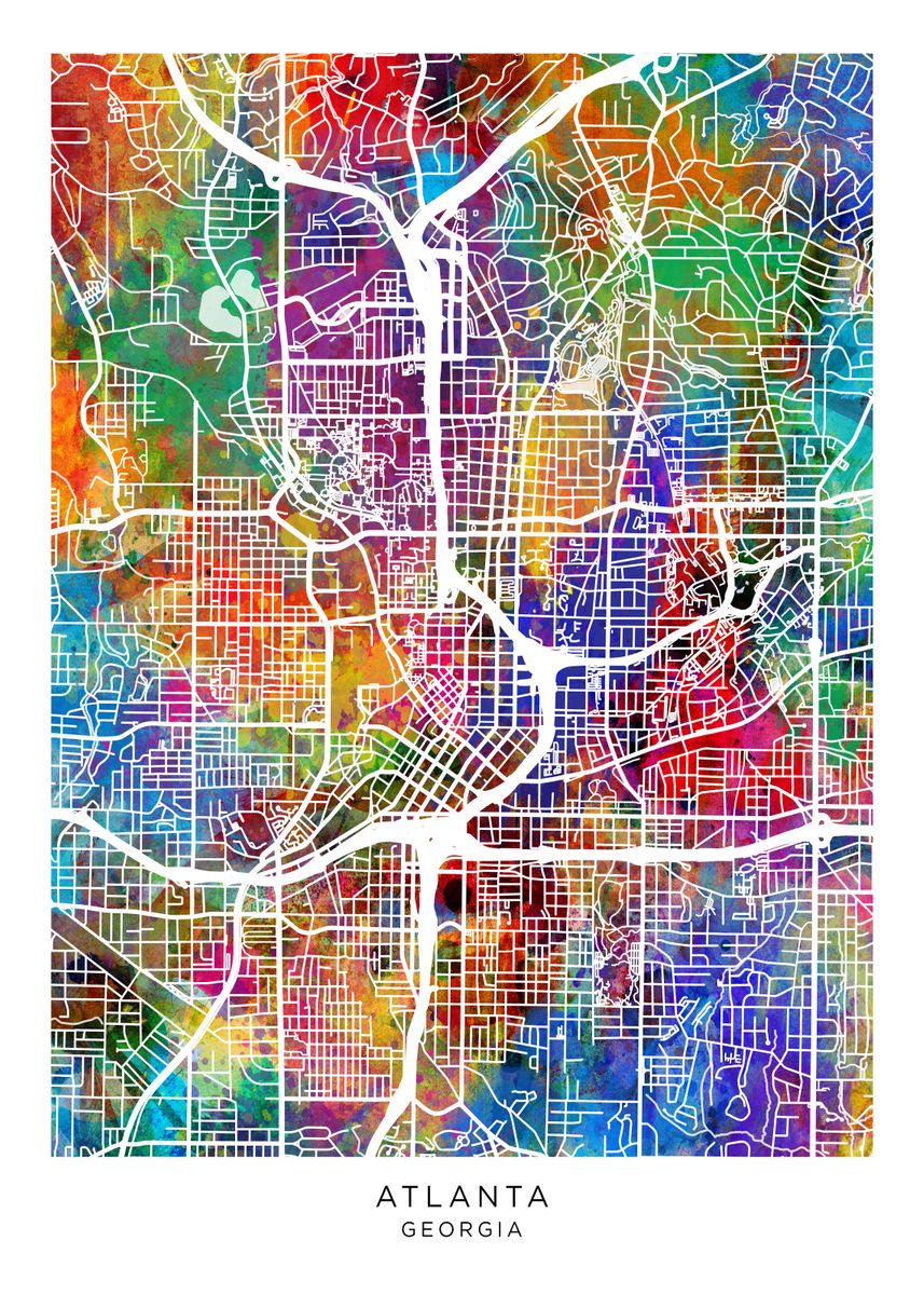 'Atlanta Georgia Map' Poster, picture, metal print, paint by Michael ...