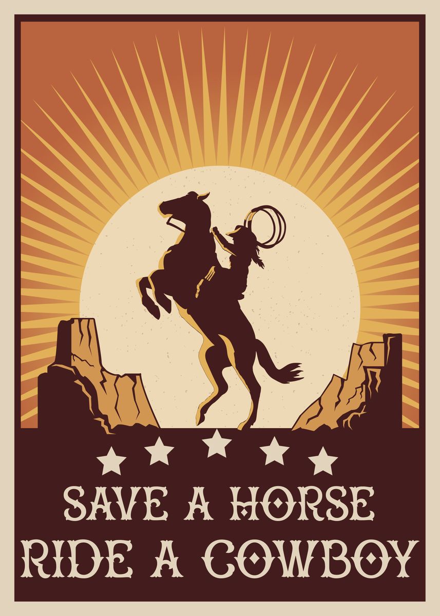 'Funny Cowboy Western Art' Poster, picture, metal print, paint by ...